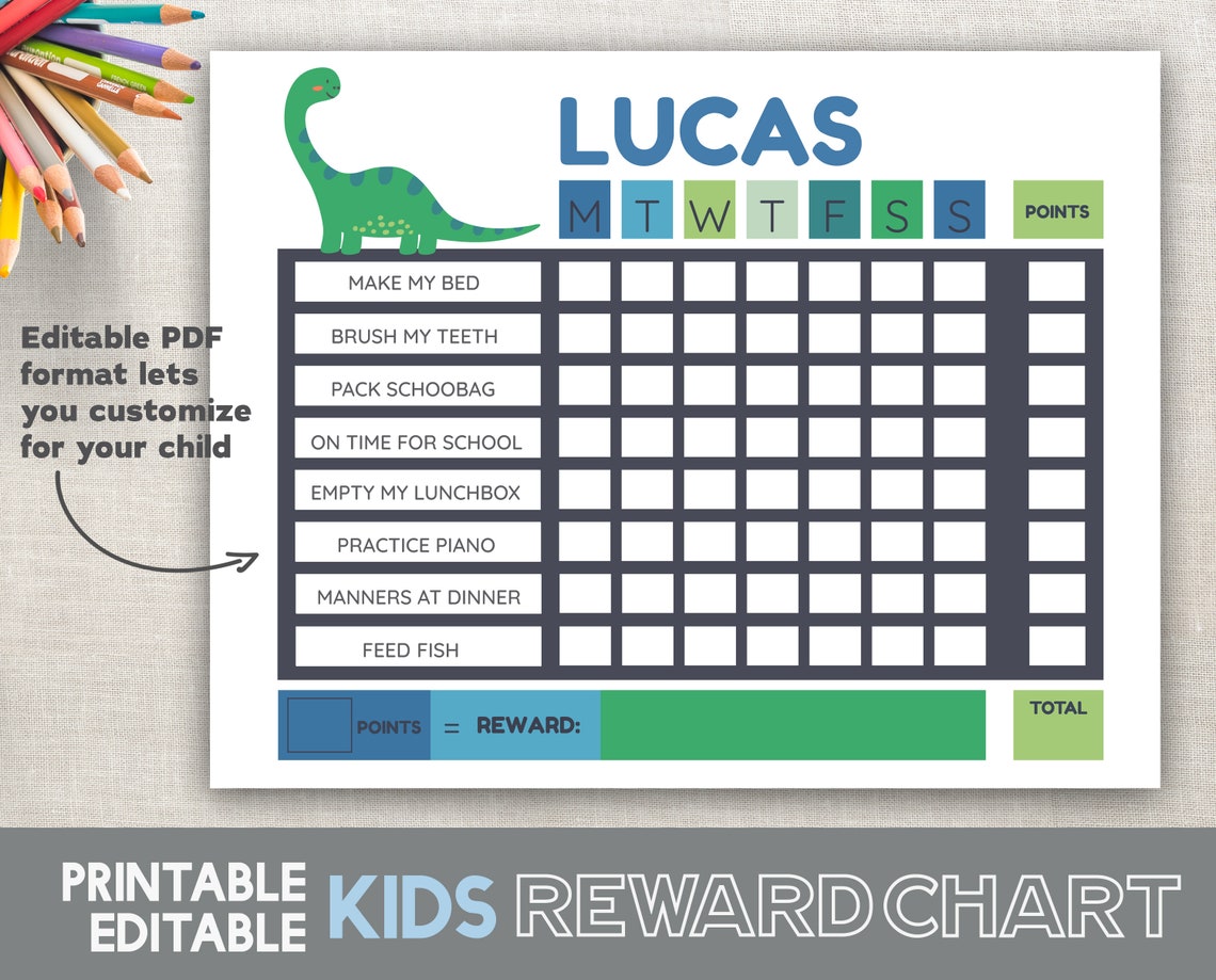 Boy Reward Chart Printable Editable Fillable PDF 8.5x11 - Etsy
