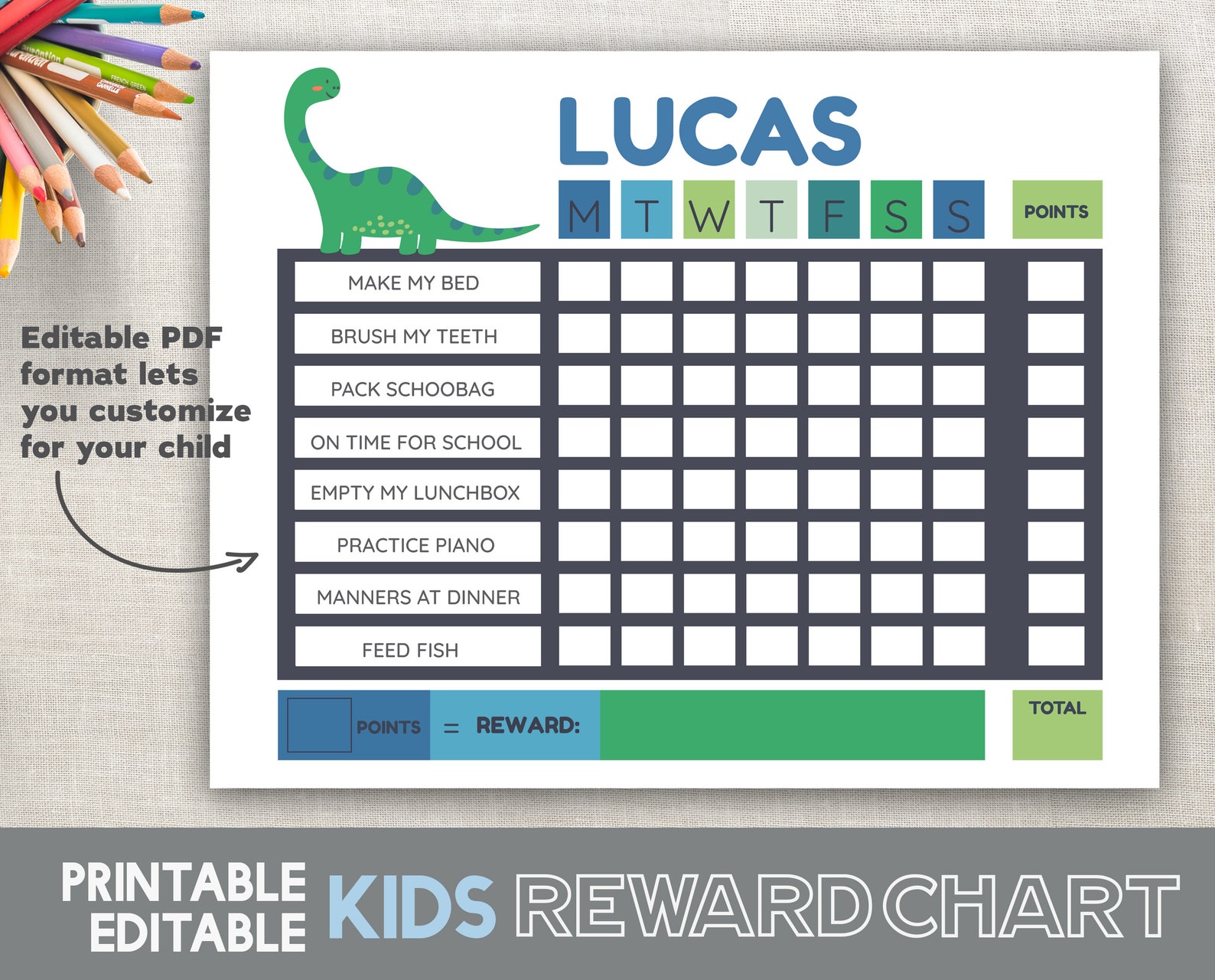 Boy Reward Chart Printable Editable Fillable PDF 8.5x11 - Etsy