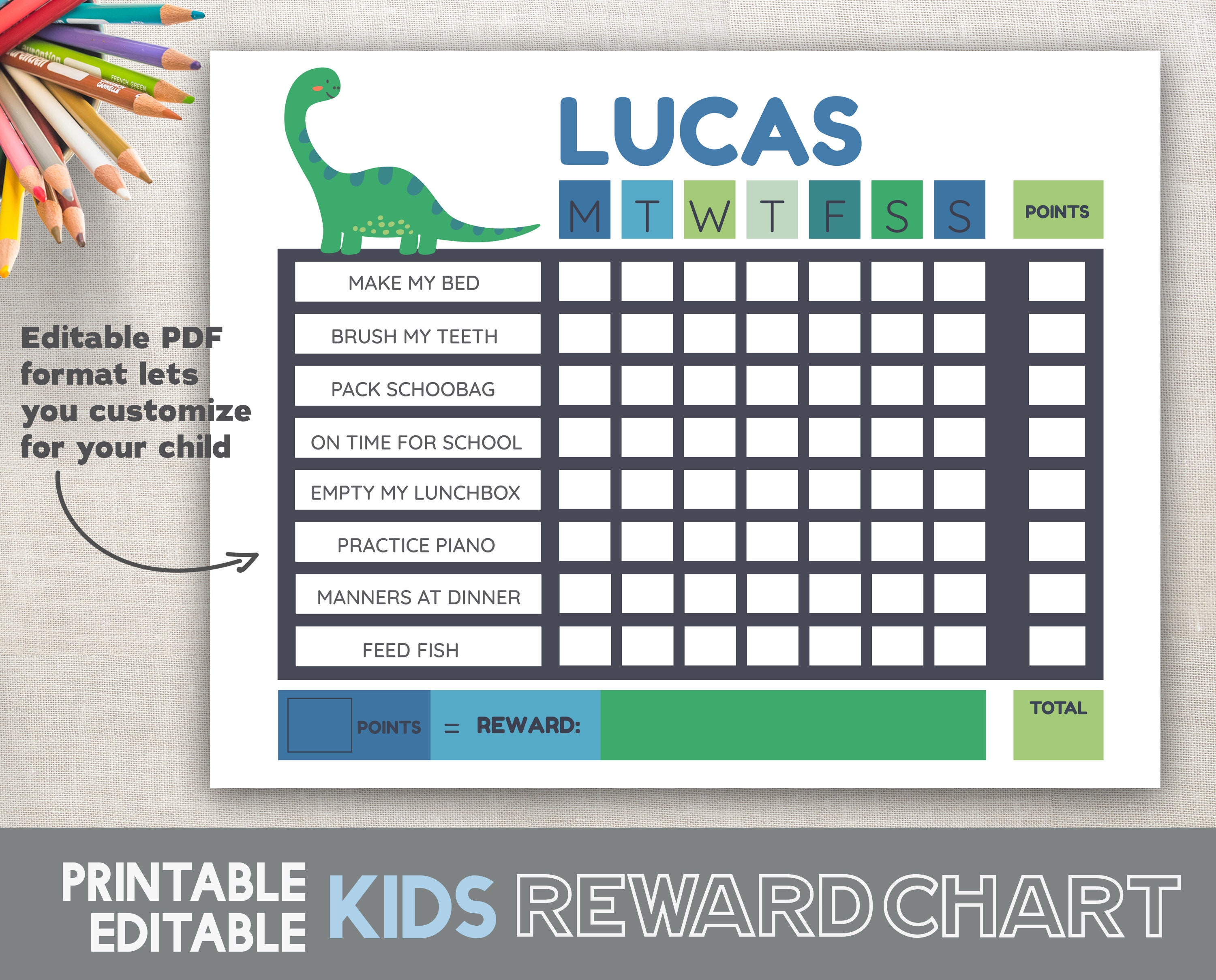 Boy Reward Chart Printable Editable Fillable PDF 8.5x11 - Etsy