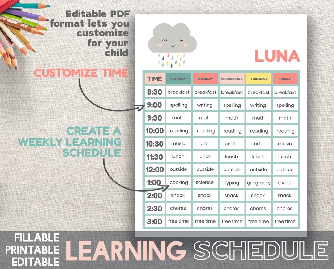 Kids Daily Planner Kids Schedule - Editable Printable Fillable Template ...