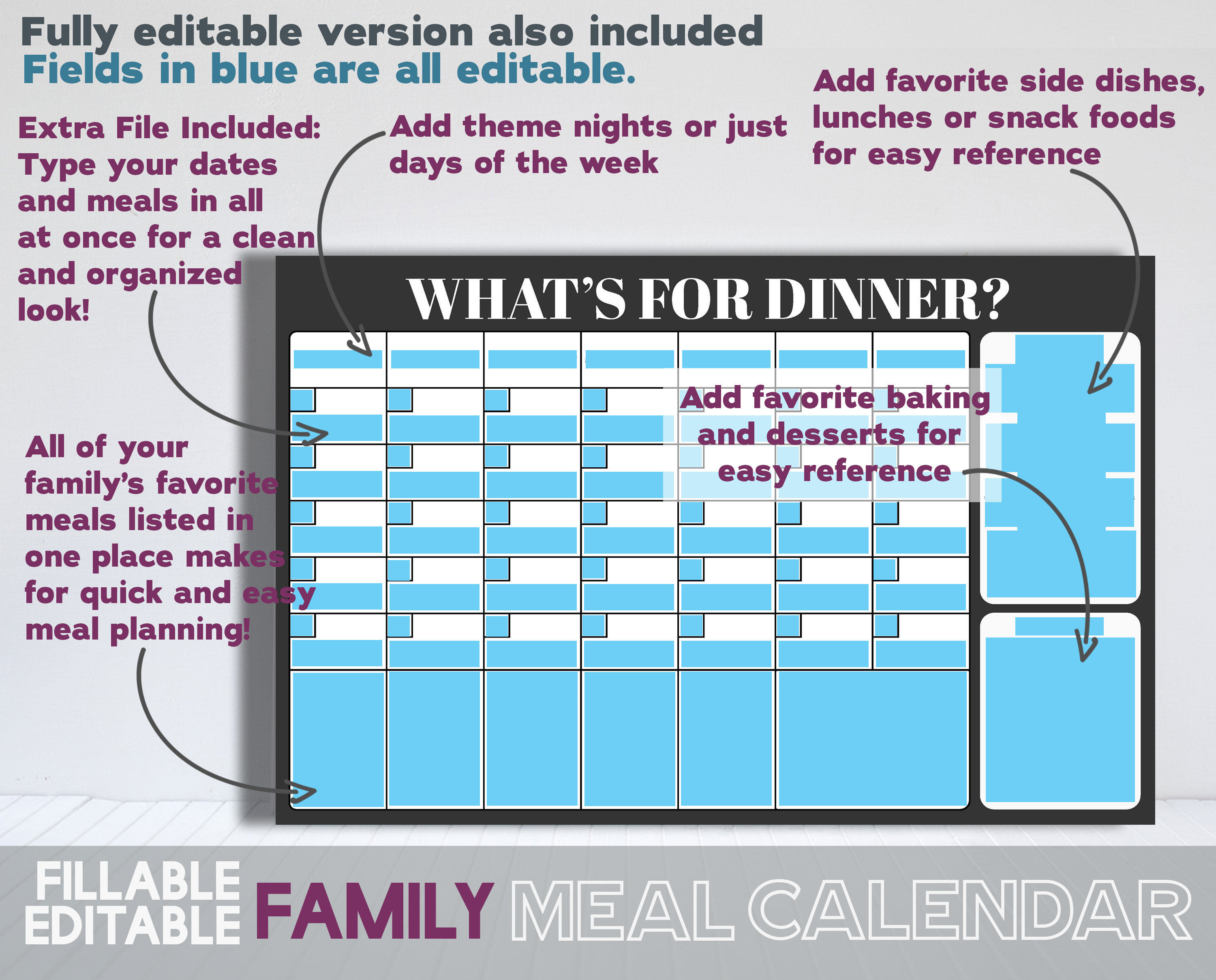 Meal Calendar - Family Meal Planner - Monthly Meal Schedule - Editable ...