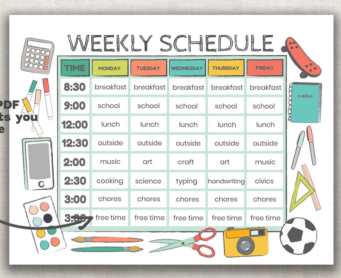 Kids Schedule Editable Printable Fillable PDF Template - Etsy