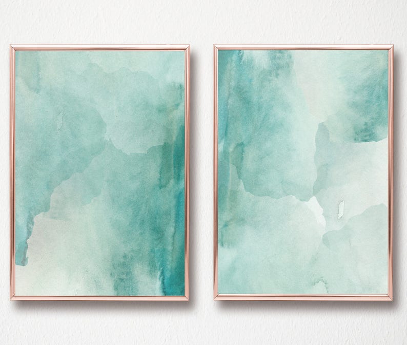 Abstract Mint Watercolor Set of 2 Digital Art Prints Set of | Etsy