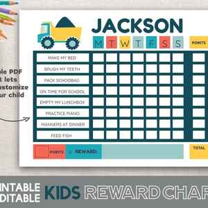 Truck Reward Chart Boys Chart Dump Truck Printable Editable Reward ...