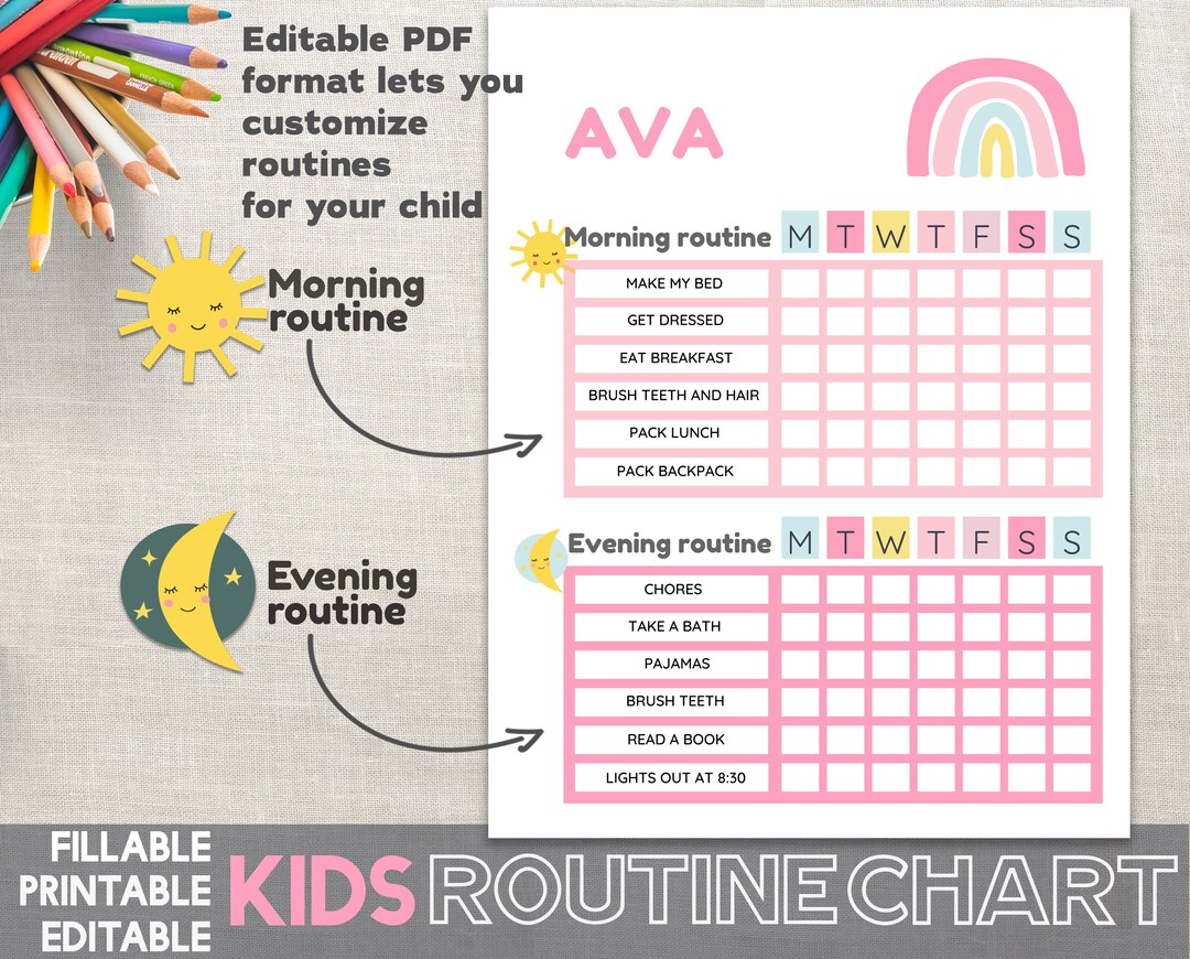 Routine Chart Purple Rainbow Chore Chart Kids Planner Chart Behavior ...