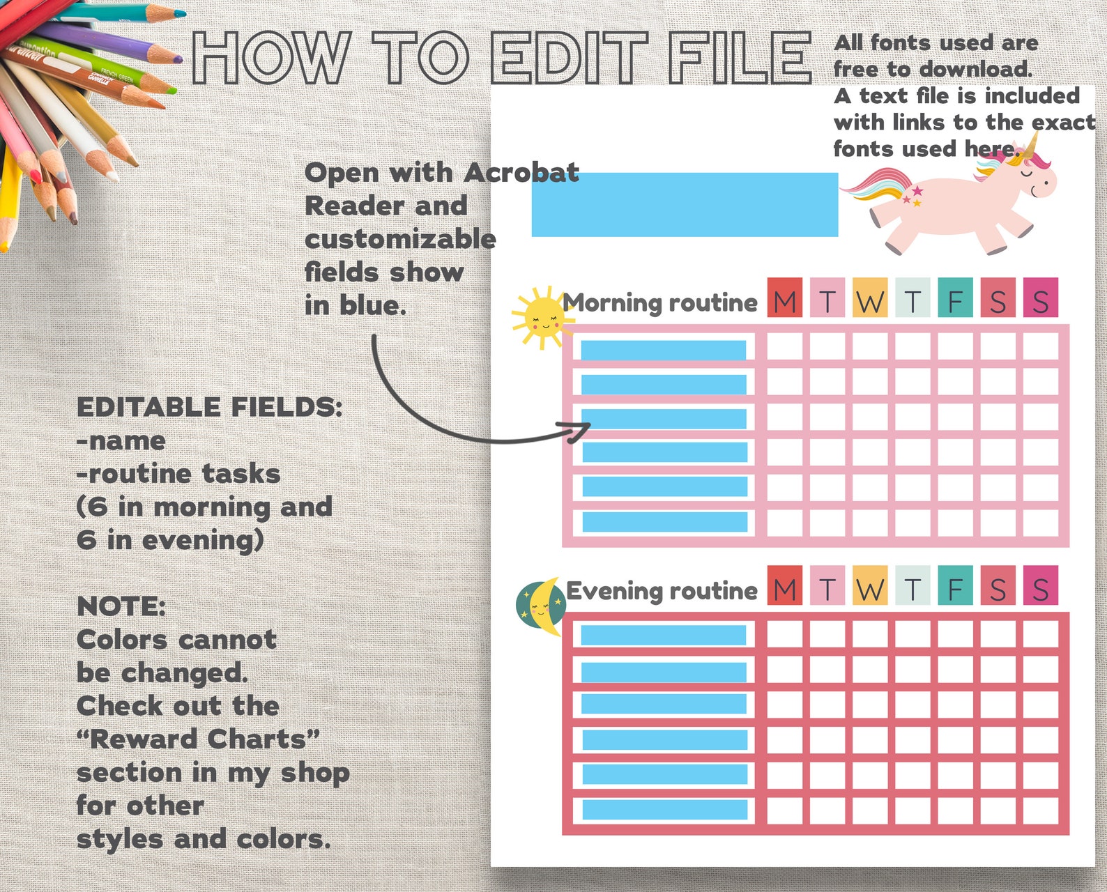 Kids Chart Routine Chart Unicorn Morning and Evening Routine - Etsy Canada