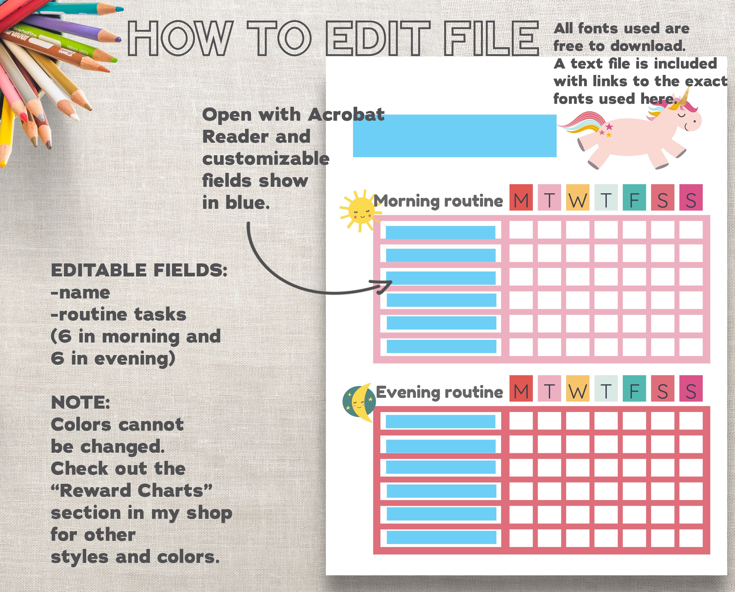 Kids Chart Routine Chart Unicorn Morning and Evening Routine - Etsy Canada