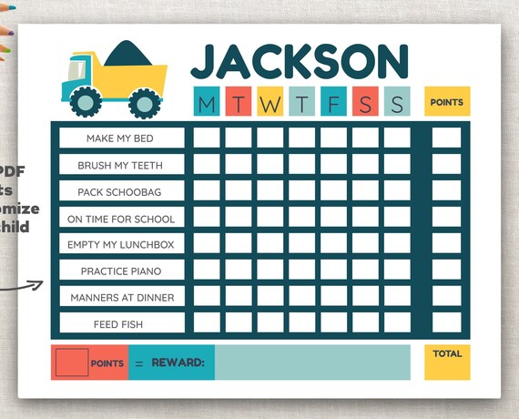 Paper & Party Supplies Truck Reward Chart Boys Chart Dump Truck ...