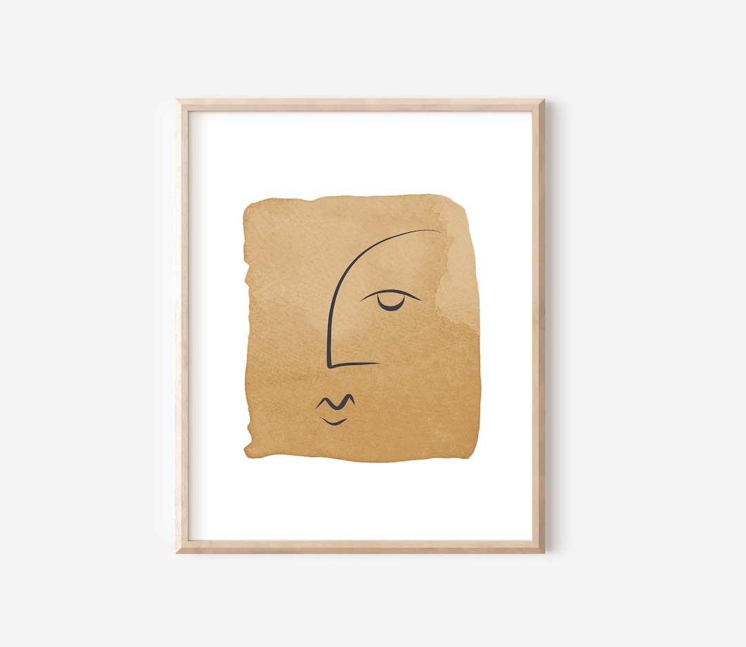 Ochre Watercolor Line Drawing Face Printable - Neutral Modern ...