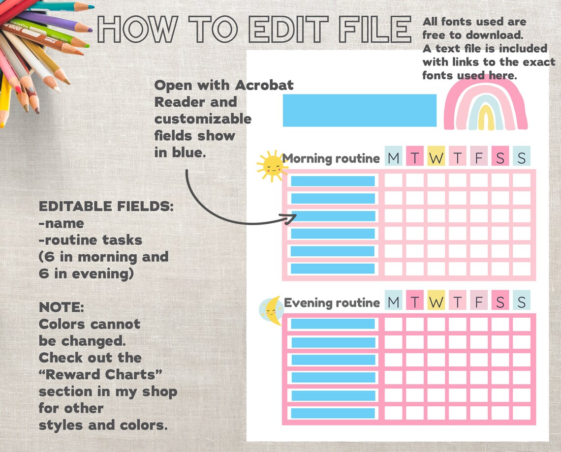 Routine Chart Purple Rainbow Chore Chart Kids Planner Chart | Etsy