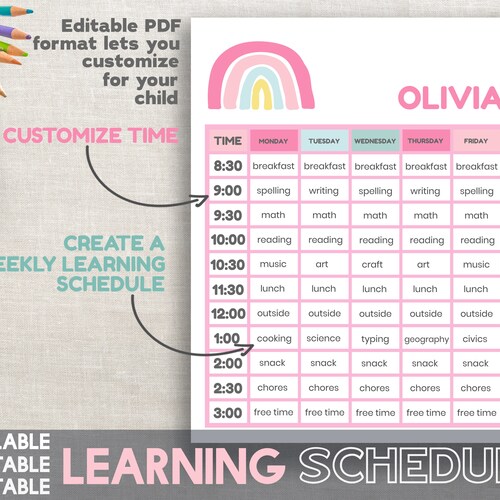 Kids Schedule Editable Printable Fillable PDF Template - Etsy