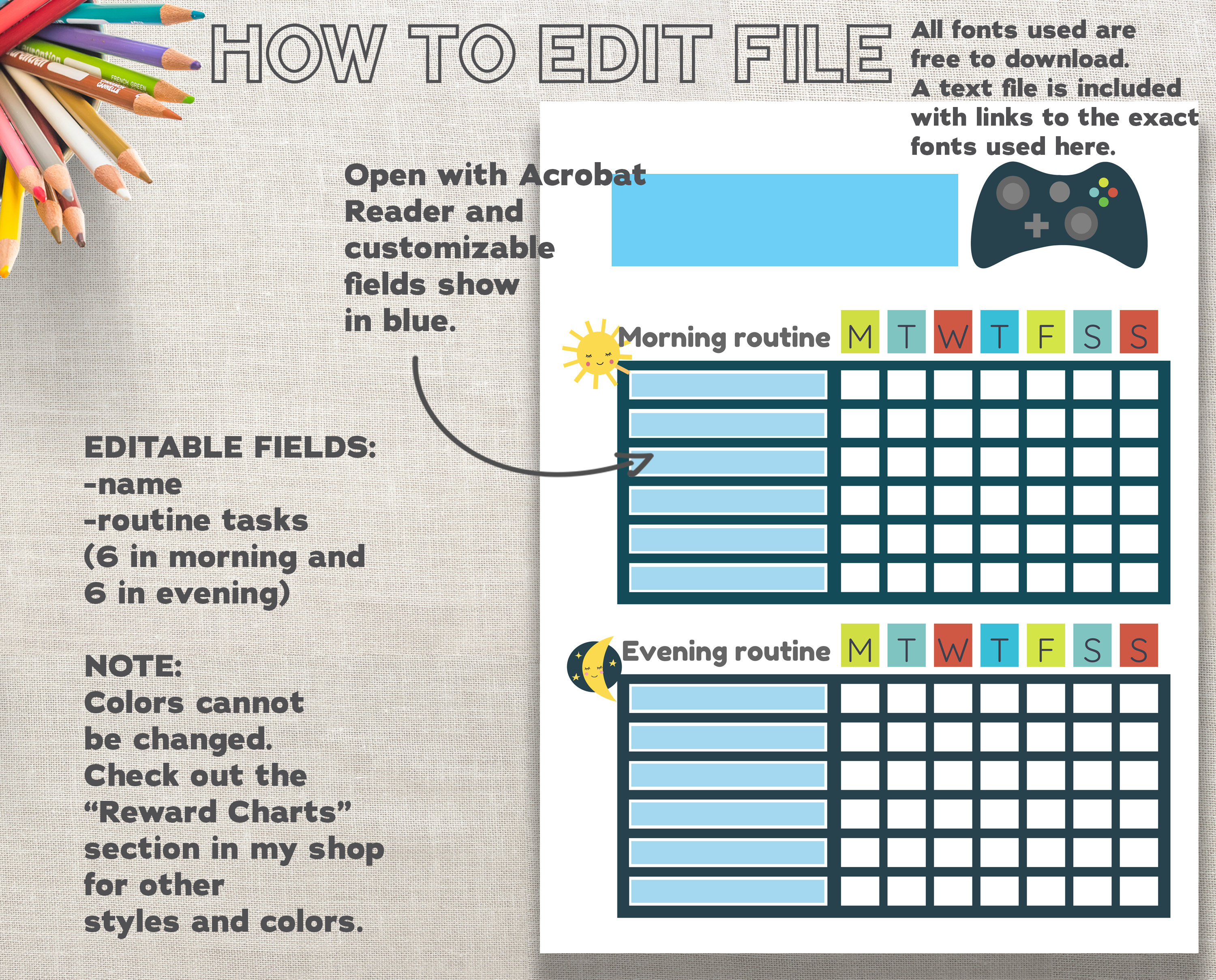 Routine Chart Video Game Chore Chart Kids Planner Chart - Etsy