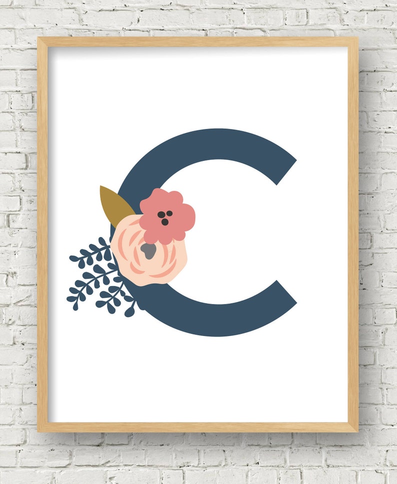 Floral Initial Art Print C Wall Art Printable Digital Art | Etsy