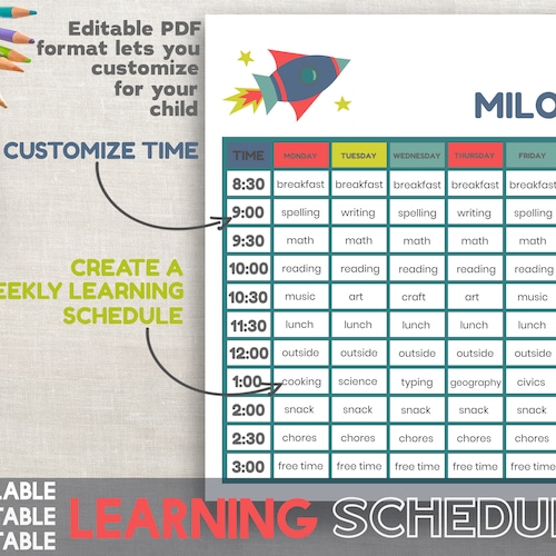 Kids Schedule Editable Printable Fillable PDF Template | Etsy