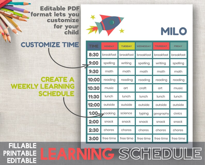 Kids Learning Schedule Weekly Editable Printable Activity Etsy