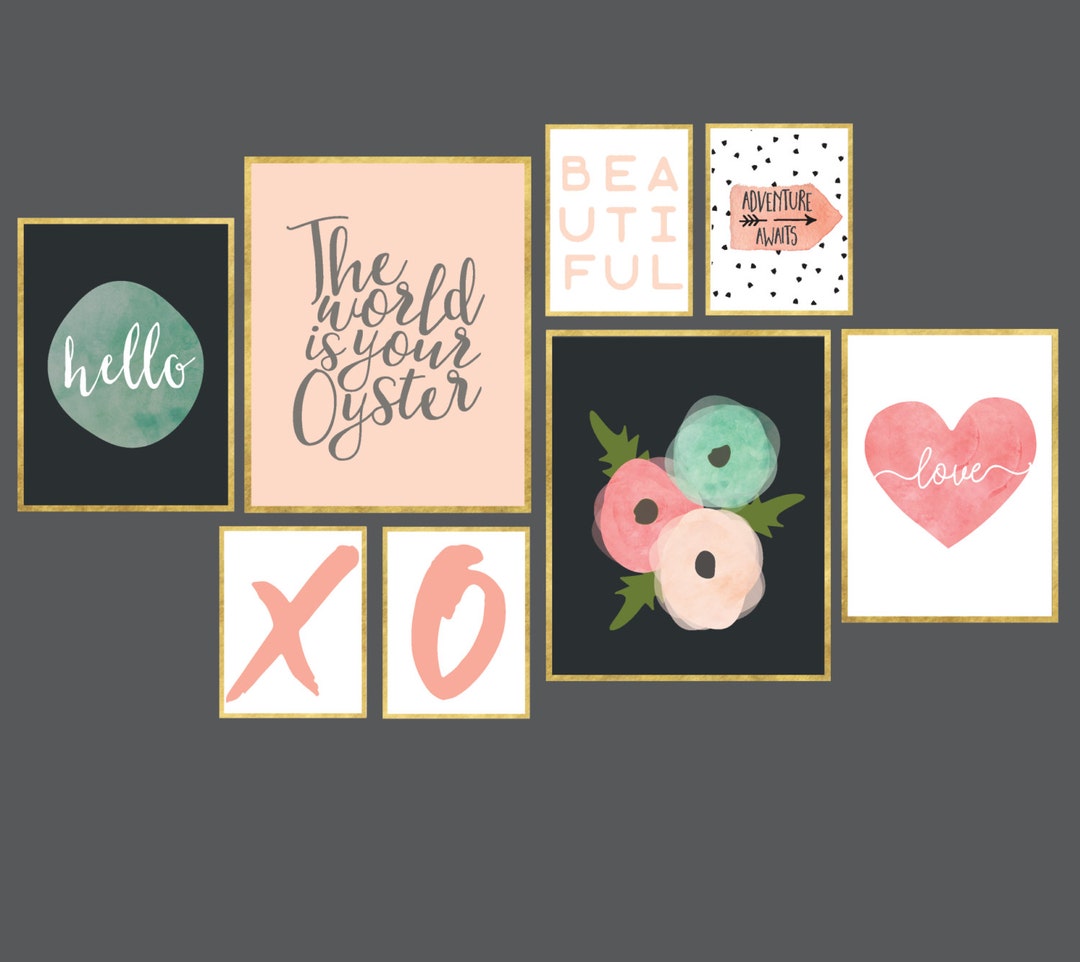 Girls Dorm Room Art Gallery Wall Art Set of 8 Digital Art Prints Navy ...