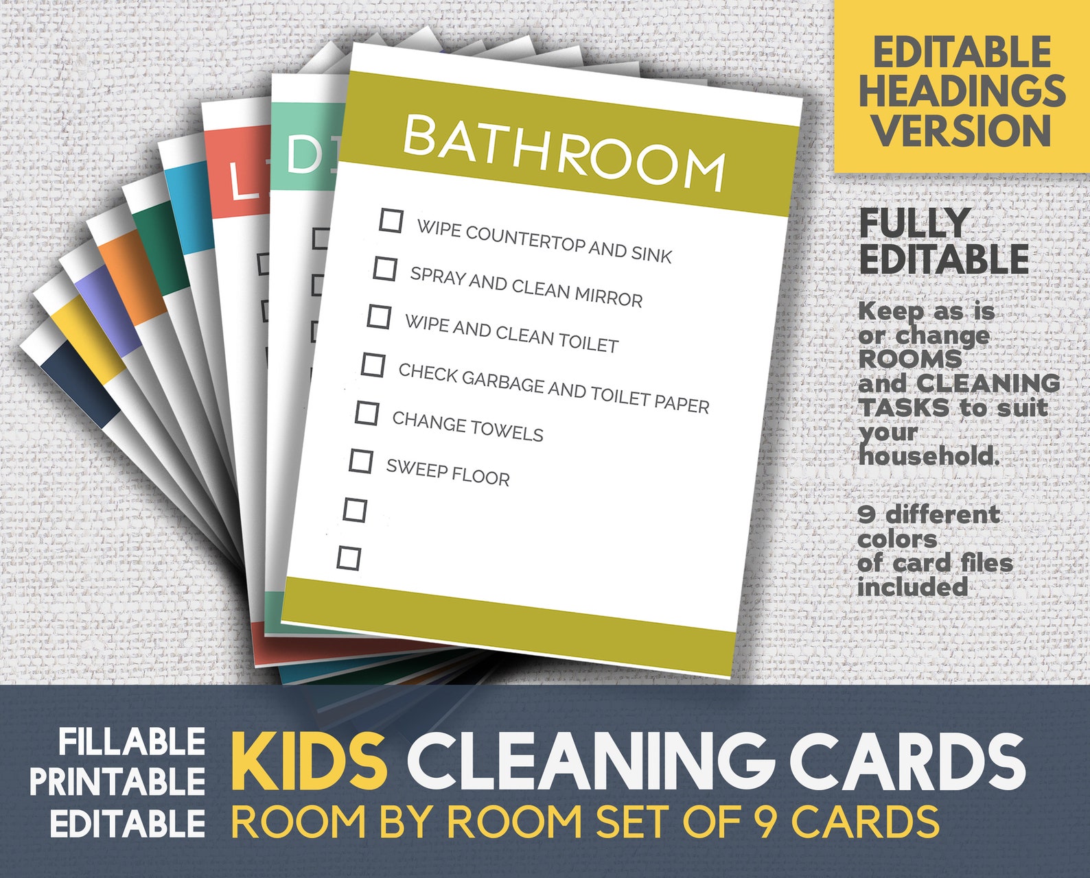Cleaning Cards Kids Cleaning Cards Fully Editable Version - Etsy Australia