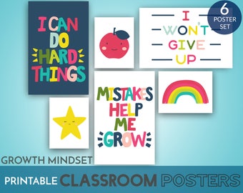 Classroom Posters Printable Set of 6 Growth Mindset Digital | Etsy
