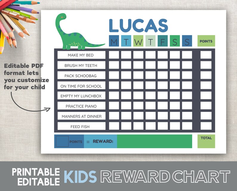 Boy Reward Chart Printable Editable Fillable PDF 8.5x11 - Etsy