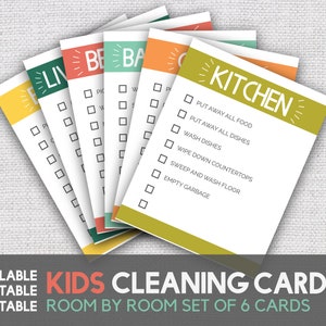 Cleaning Cards Kids Cleaning Cards Printable Chore Cards Room by Room ...