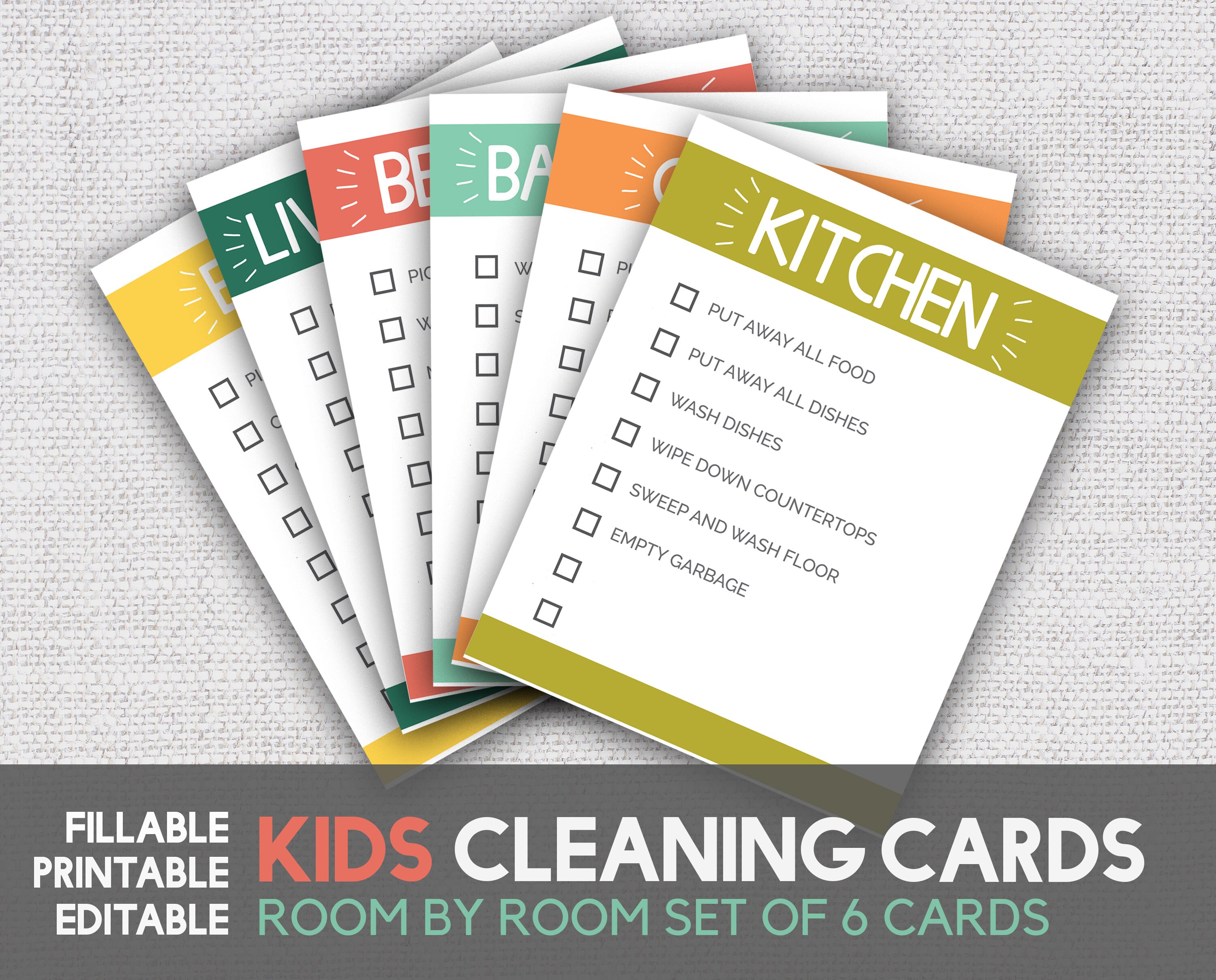 Cleaning Cards Kids Cleaning Cards Printable Chore Cards Room by Room ...