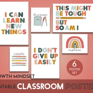 Growth Mindset Printable Poster Set - Set of 6 Printable Classroom ...