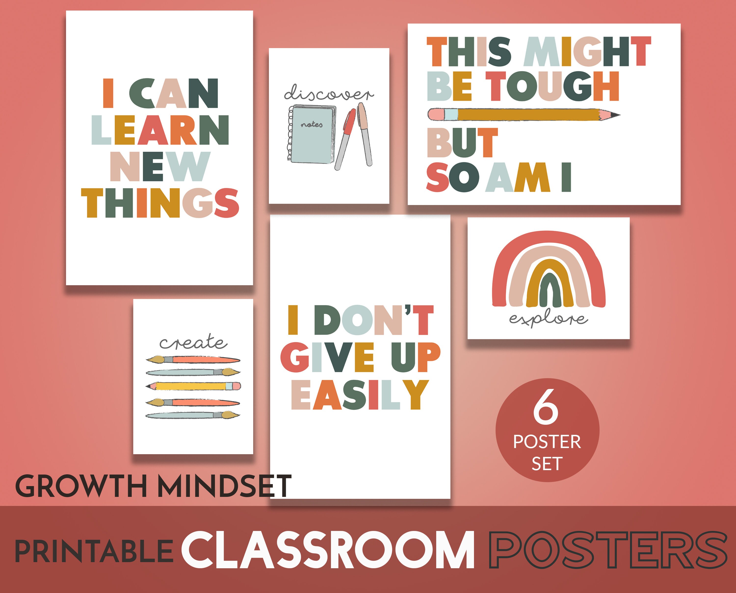 Growth Mindset Printable Poster Set Set of 6 Printable | Etsy
