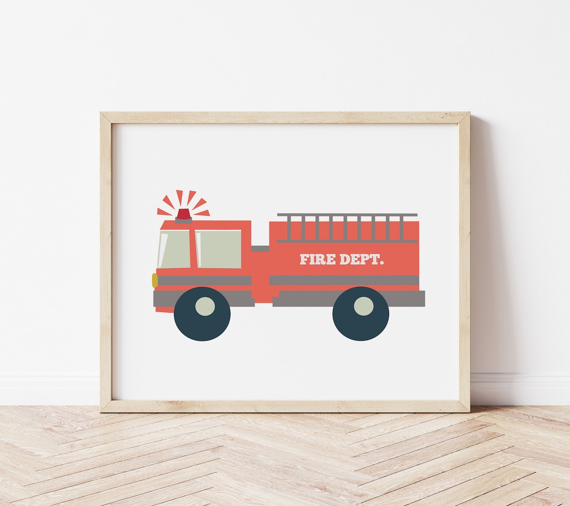 Firetruck Art Print Firetruck Printable Firetruck Wall Art | Etsy