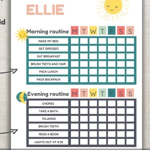 Routine Chart Kids Printable Sun Chart Fillable Editable Daily Routine ...