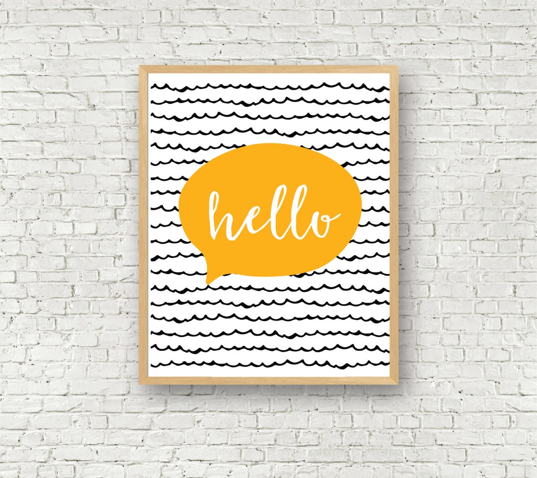 Hello Bubble Stripe Yellow Kids Art Print - Kids Printable Wall Art ...
