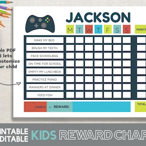 Reward Chart Printable Boy Chore Chart Editable Fillable PDF Kids Chart ...