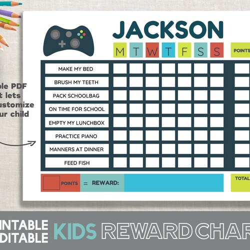 Editable Video Game Reward Chart for Kids Video Game Routine - Etsy