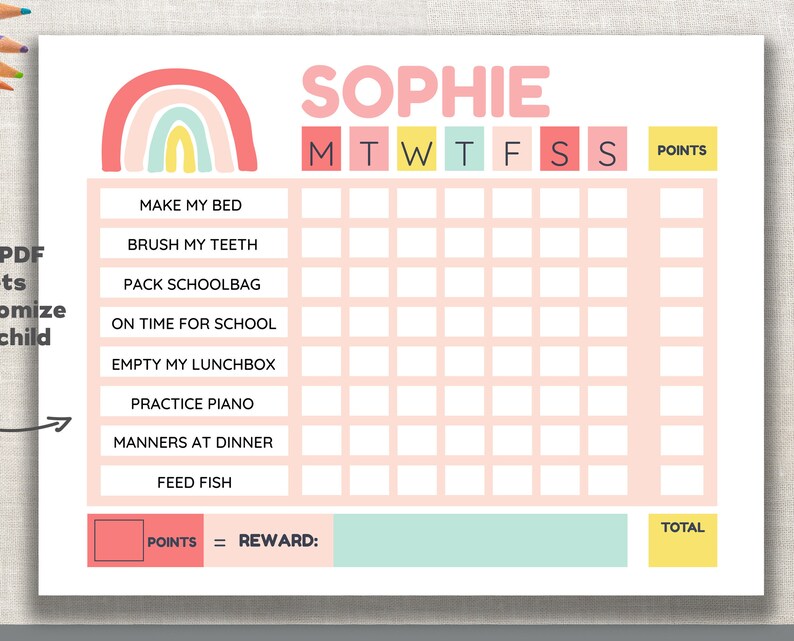 Cute Reward Chart Editable Printable PDF Kids Rainbow Reward - Etsy Canada