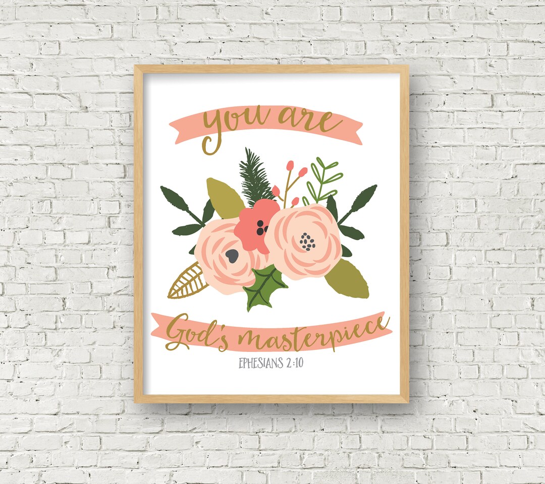 Girls Bible Verse Wall Art - You Are Gods Masterpiece - Floral Girls ...