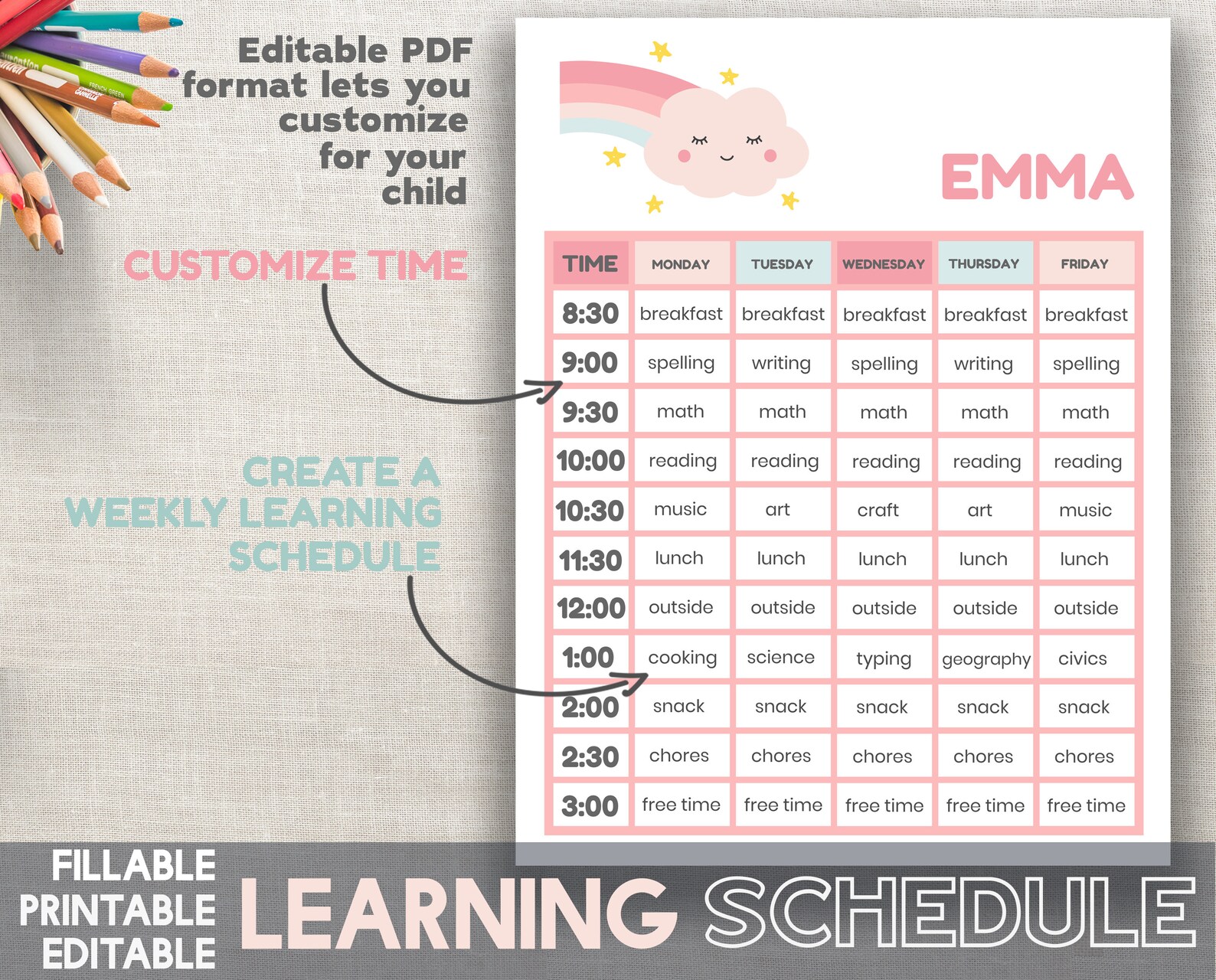 Kids Day Planner Schedule Editable Printable Fillable - Etsy