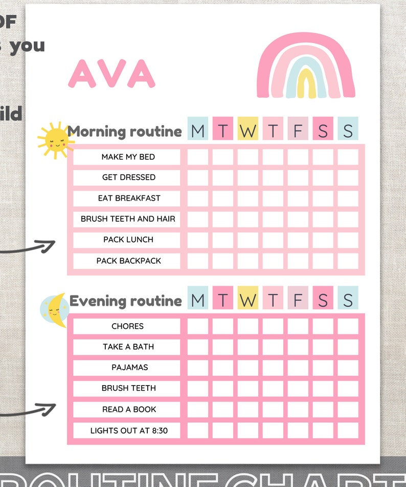 Routine Chart Purple Rainbow Chore Chart Kids Planner Chart | Etsy