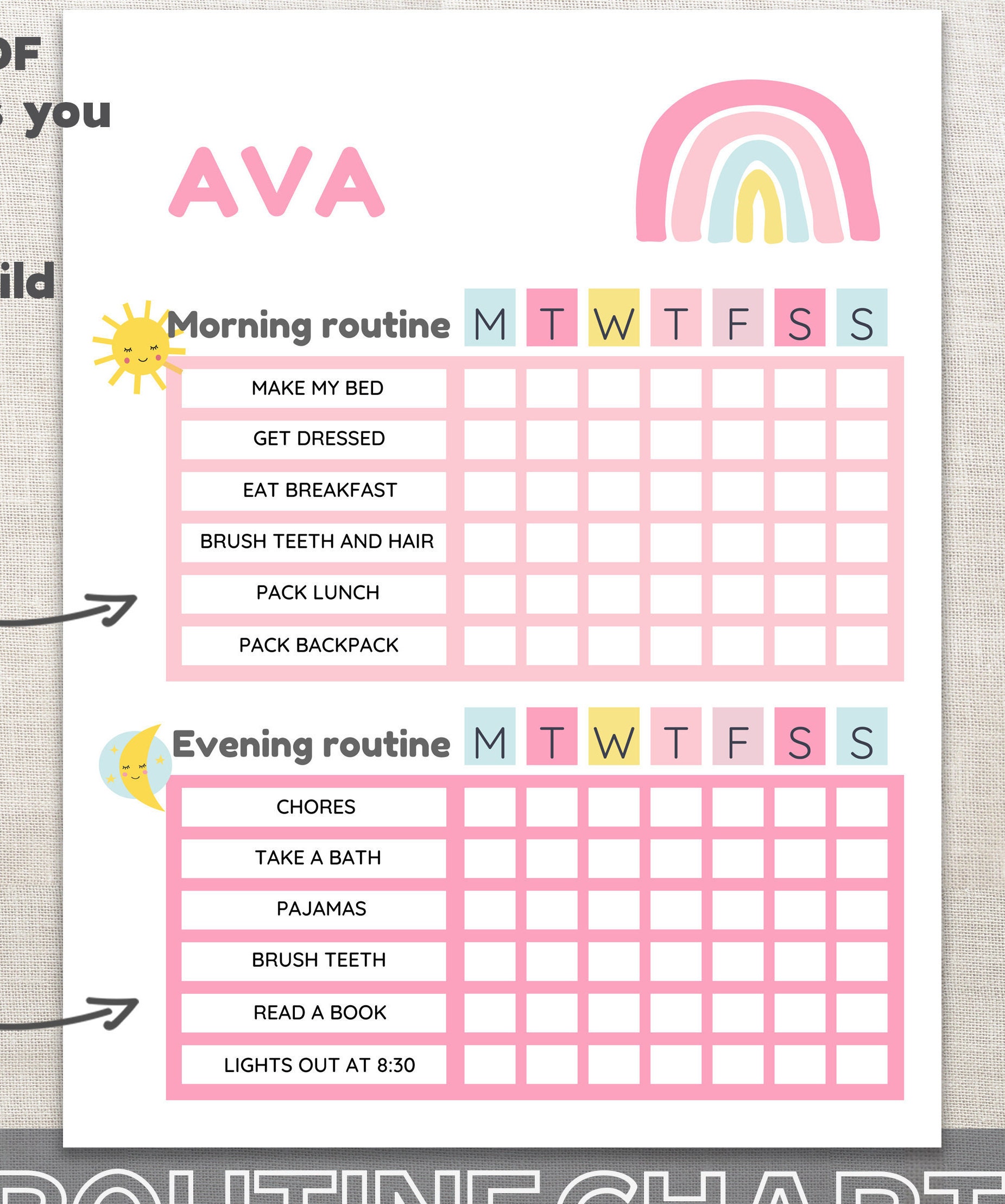 Routine Chart Purple Rainbow Chore Chart Kids Planner Chart Behavior ...