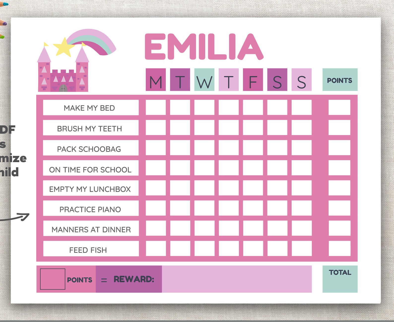 Purple Reward Chart Printable Kids Chart Routine Behavior Reward Chart ...