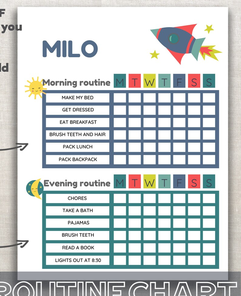 Kids Routine Chart Rocket Chore Chart Kids Schedule Kids - Etsy