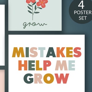 Classroom Posters Printable Set of 4 Growth Mindset Digital Art Prints ...