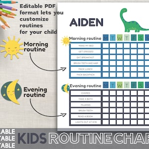 Dinosaur Chart Routine Chart Editable Printable Kids Chart PDF - Day ...