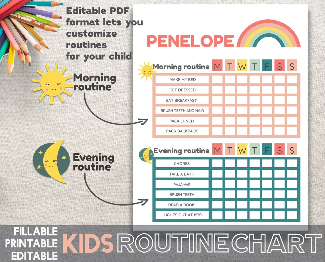 Kids Routine Chart Editable Printable Fillable Adobe PDF - Etsy Canada