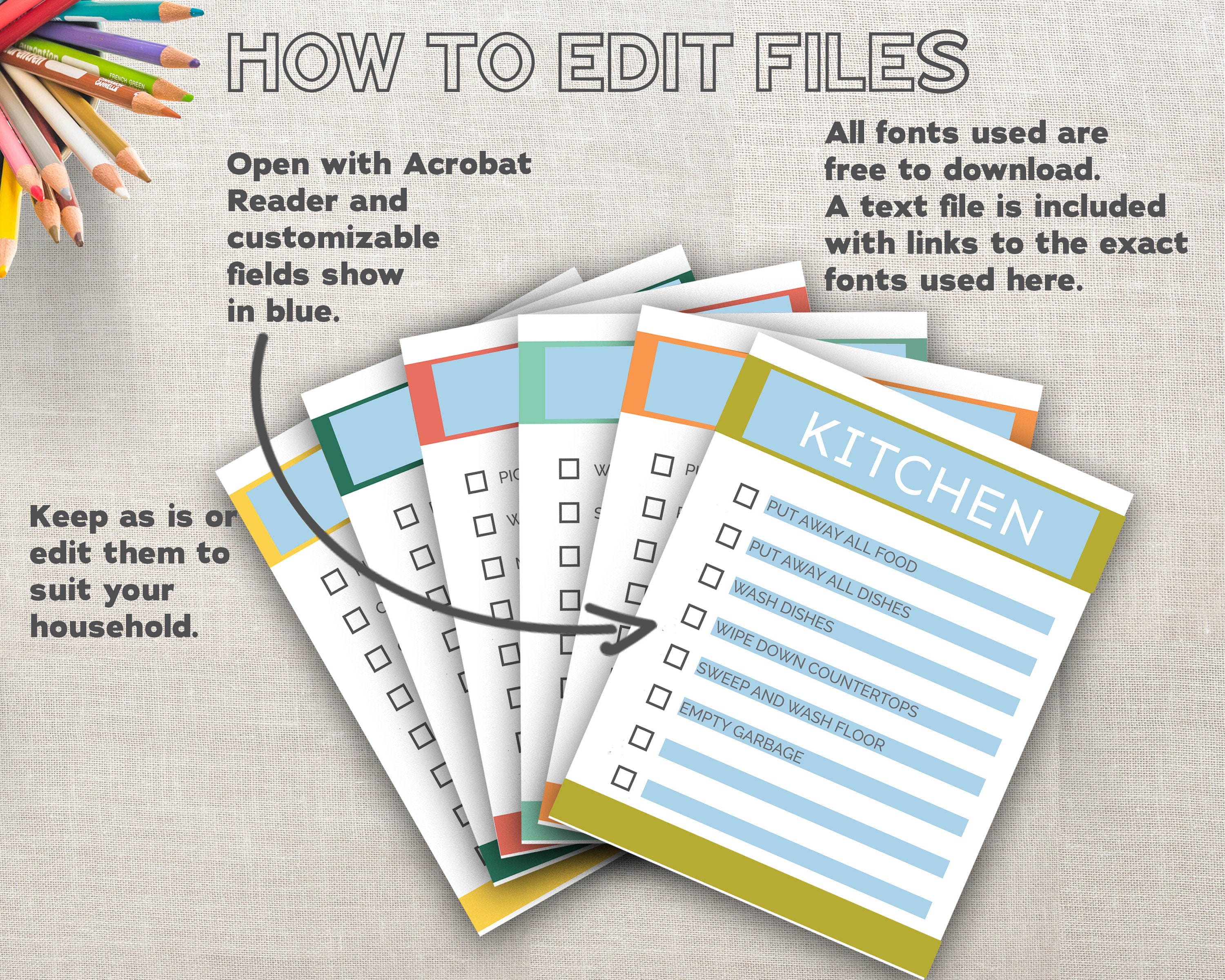 Cleaning Cards Kids Cleaning Cards Fully Editable Version - Etsy