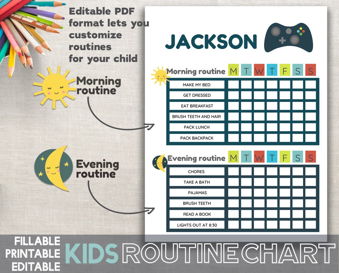 Routine Chart Video Game Chore Chart Kids Planner Chart Behavior Chart ...