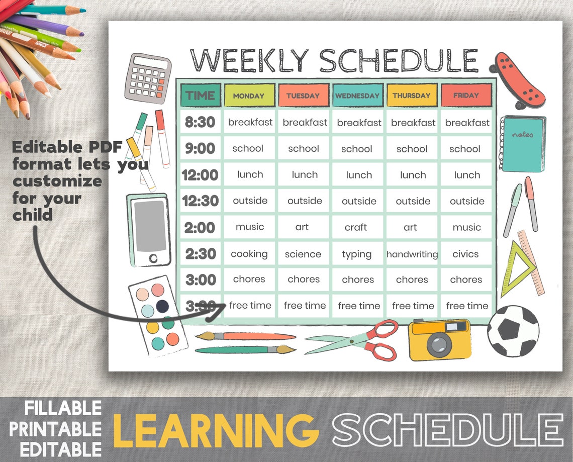 Kids Schedule Editable Printable Fillable PDF Template - Etsy