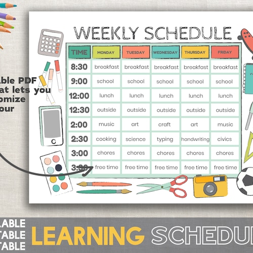 Kids Schedule Editable Printable Fillable PDF Template - Etsy