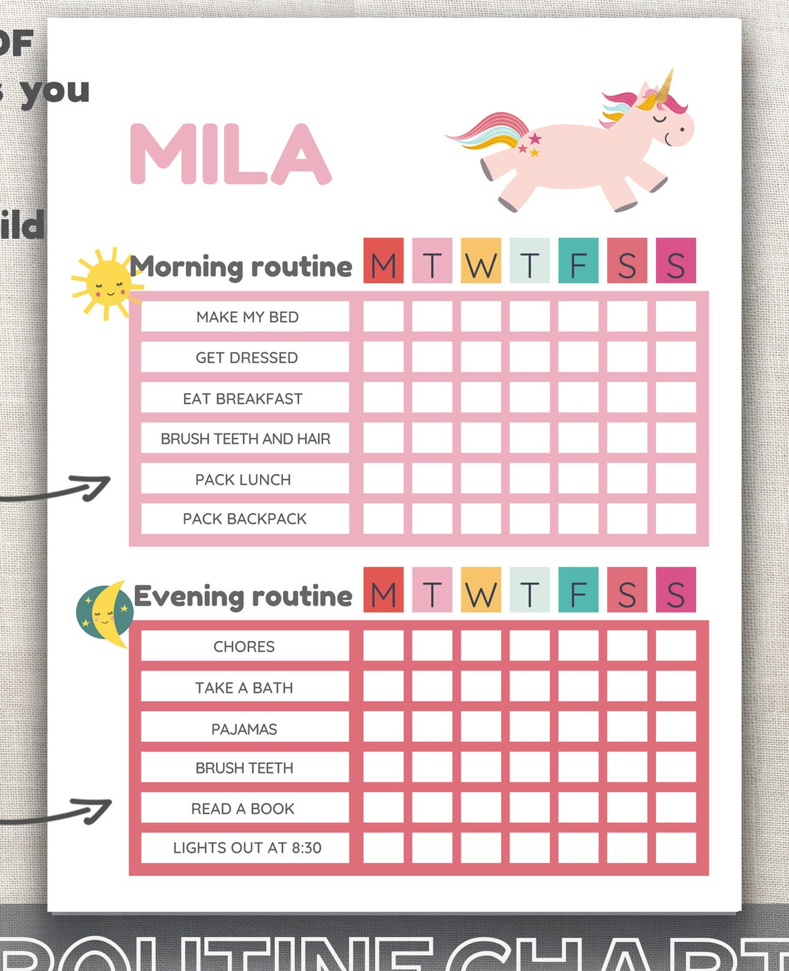 Kids Chart Routine Chart Unicorn Morning and Evening Routine - Etsy Canada