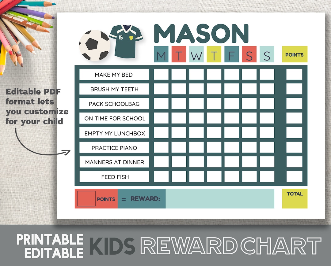 Responsibility Chart Sports Reward Chart - Sports Chart - Behavior ...