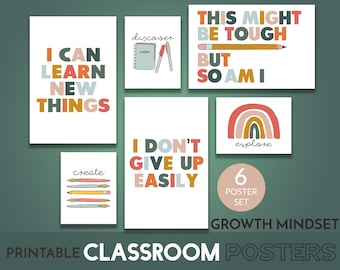 Classroom Posters Printable Set of 6 Growth Mindset Digital | Etsy