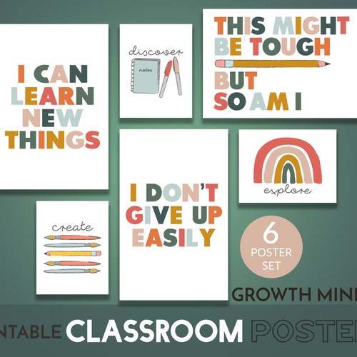 Classroom Posters Printable Set of 6 Growth Mindset for Early - Etsy